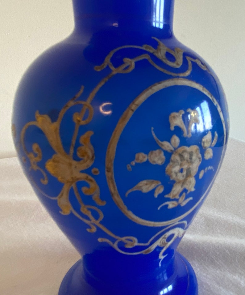 Royal Blue Glass Vase With Gilded Decoration - Etsy