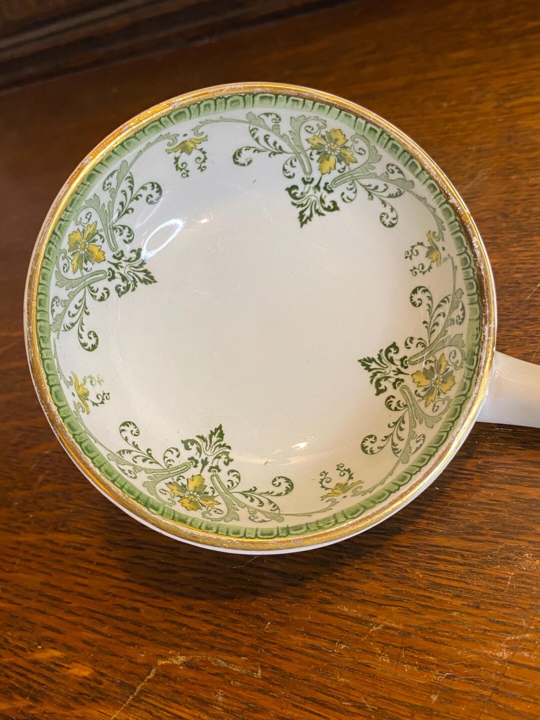 Antique Large Ceramic Ladle, Green Transfer Pattern, Gilded Accents - Etsy