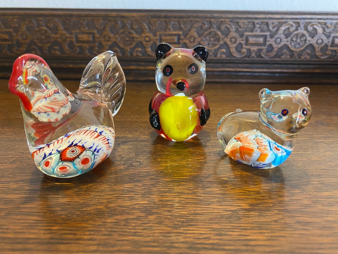 Three Vintage Small Glass Animal Paperweights Murano Style - Etsy