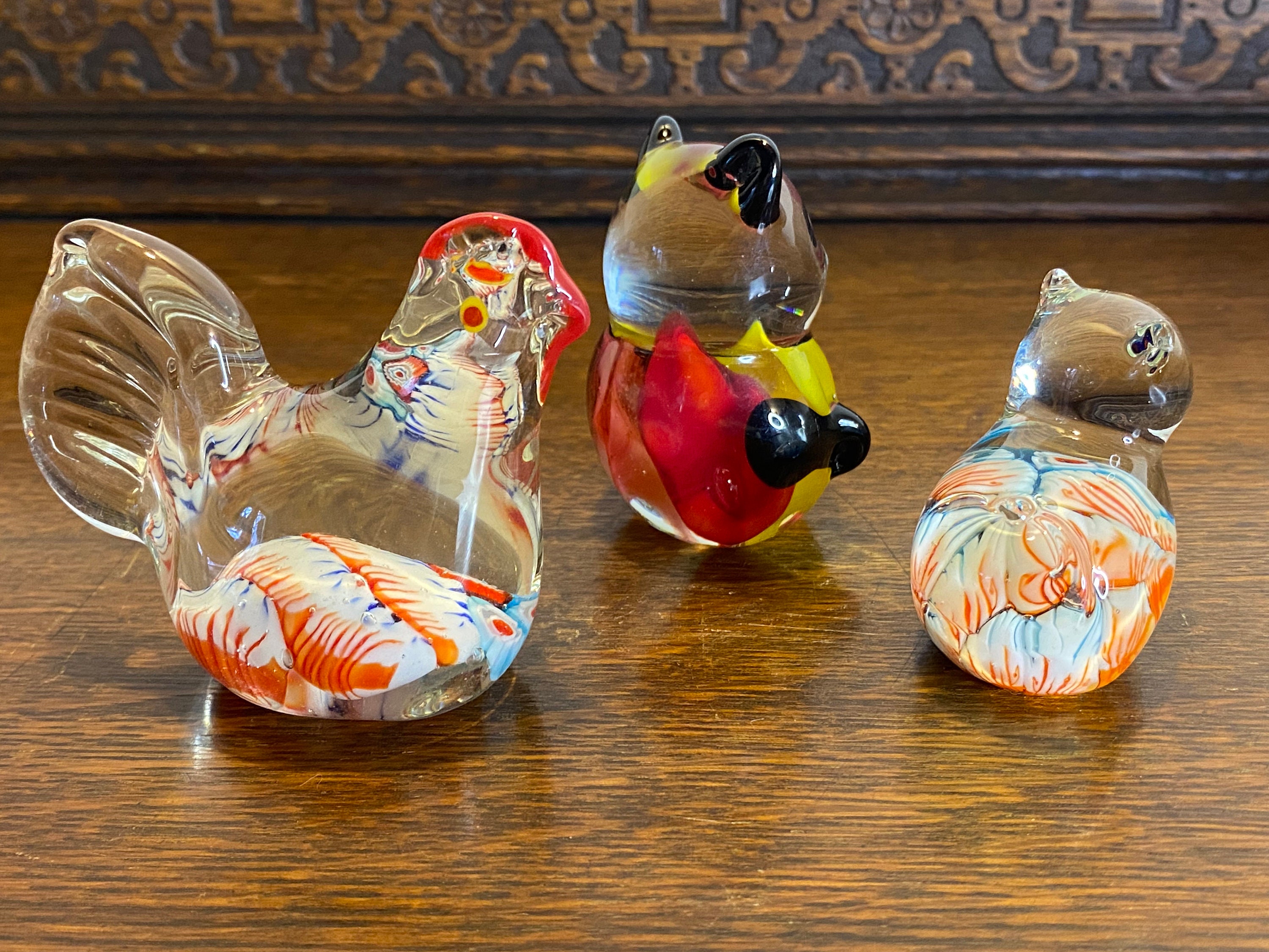 Three Vintage Small Glass Animal Paperweights Murano Style - Etsy UK