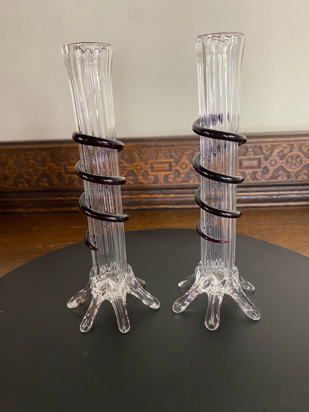 Pair Unusual Vintage Hand Blown Glass Bud Vases - Etsy