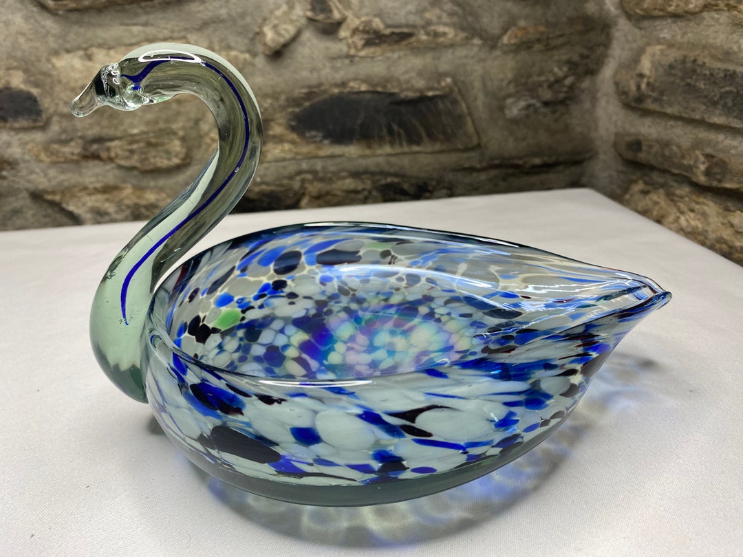 Vintage Murano Iridescent Glass Swan Dish - Etsy
