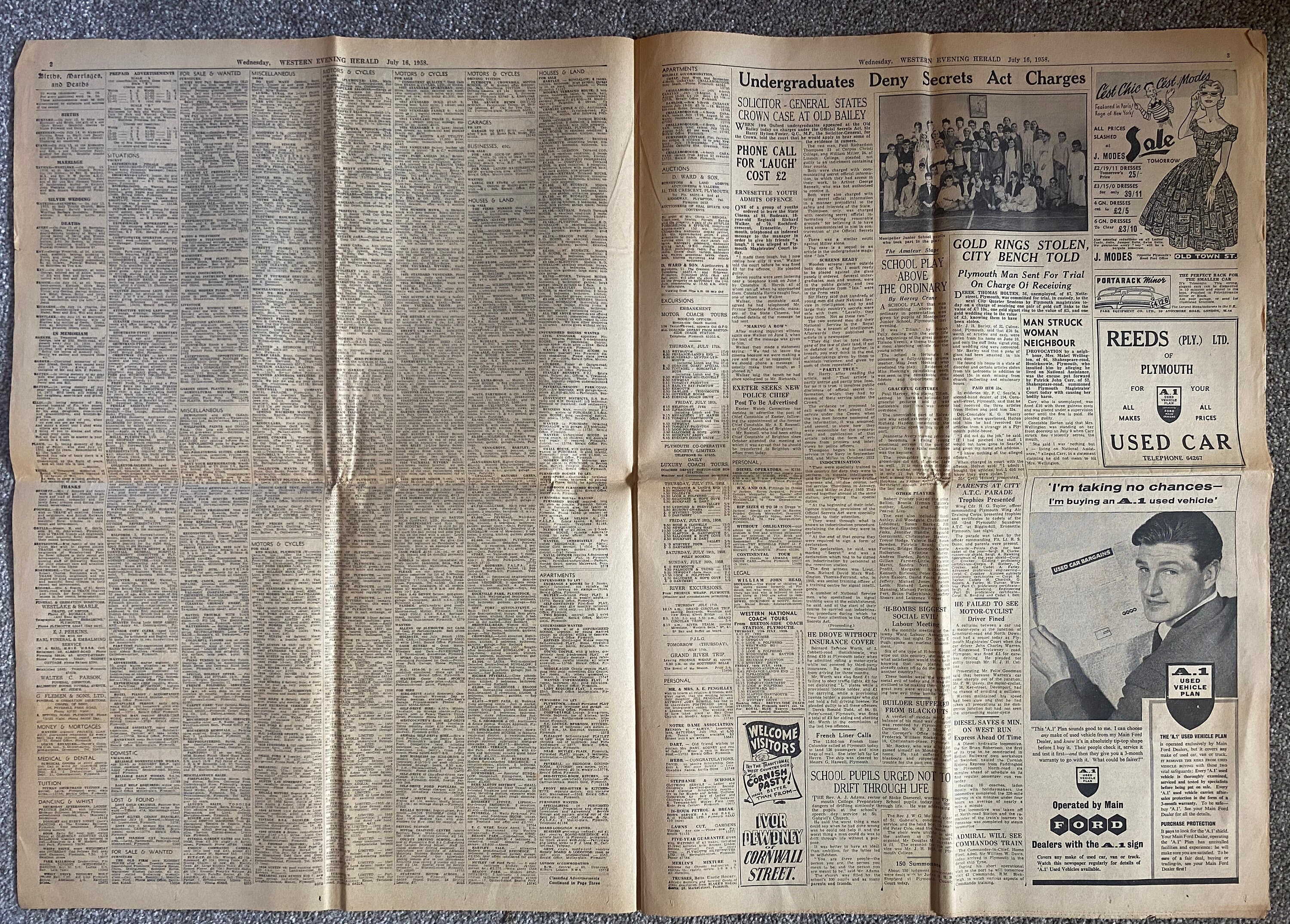 Original Western Evening Herald July 16 1958 - Etsy