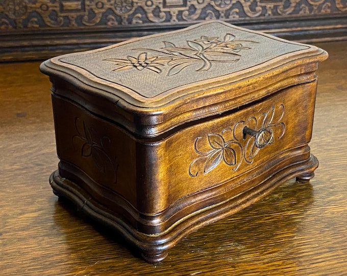 Vintage Carved Wood Swiss Musical Jewellery Box With Original Key - Etsy