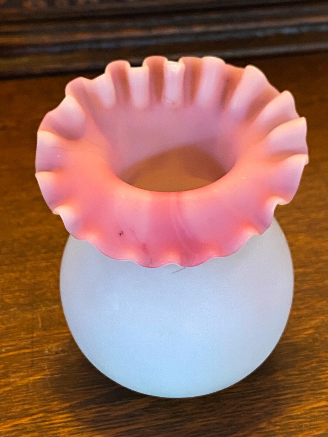 Small Hand Blown Pink and White Satin Glass Ruffle Top Vase - Etsy