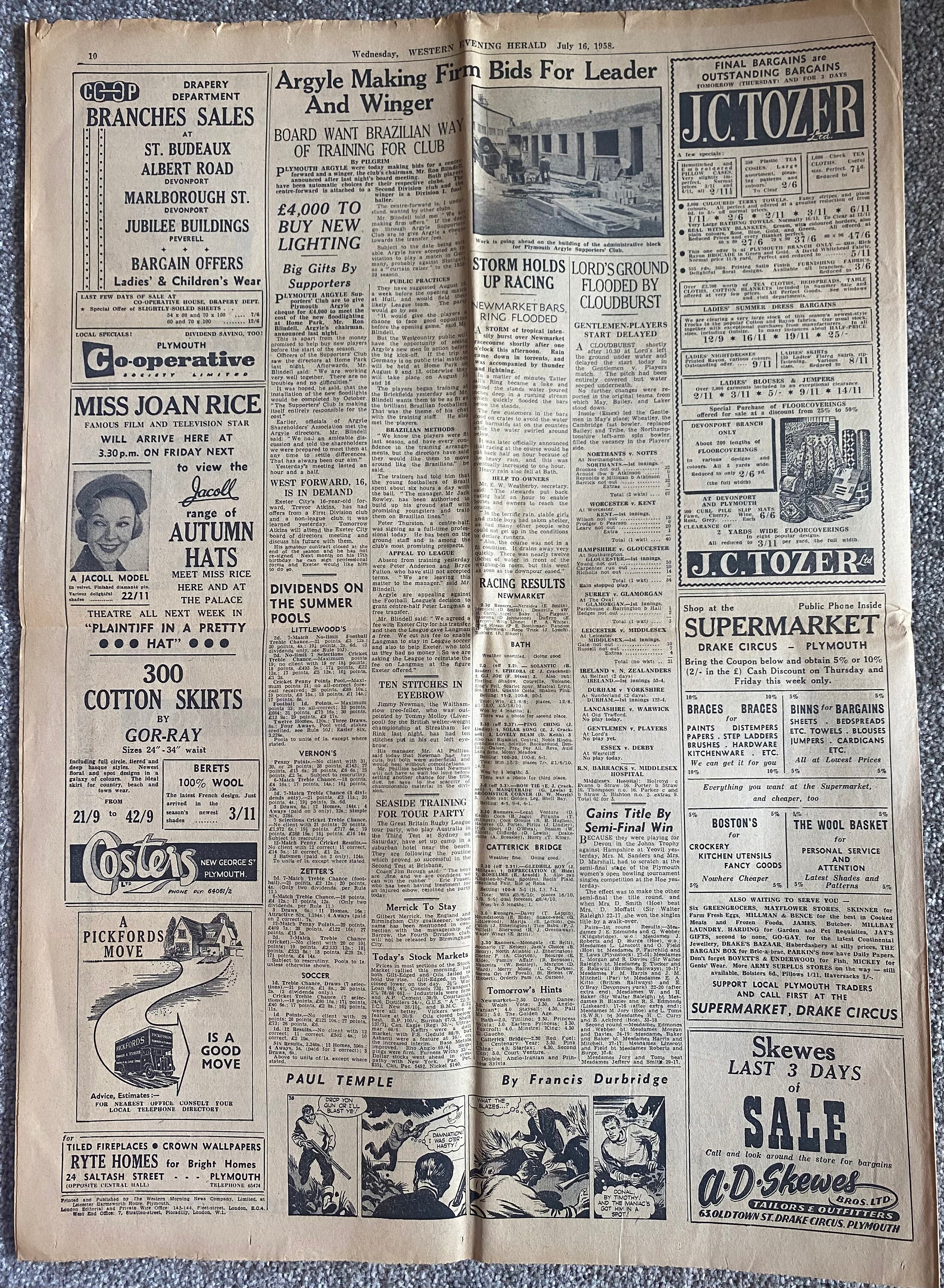 Original Western Evening Herald July 16 1958 - Etsy