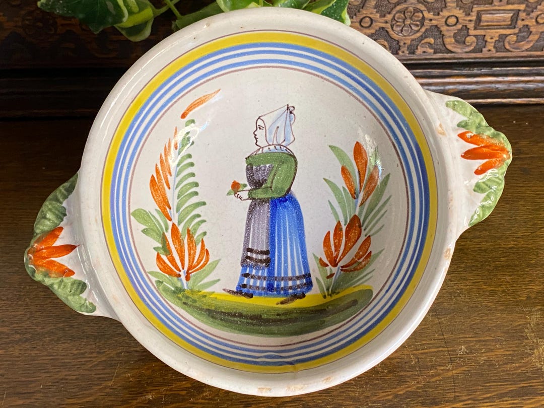 Antique Quimper French Faience Pottery Bowl Lug Handle Porringer - Etsy