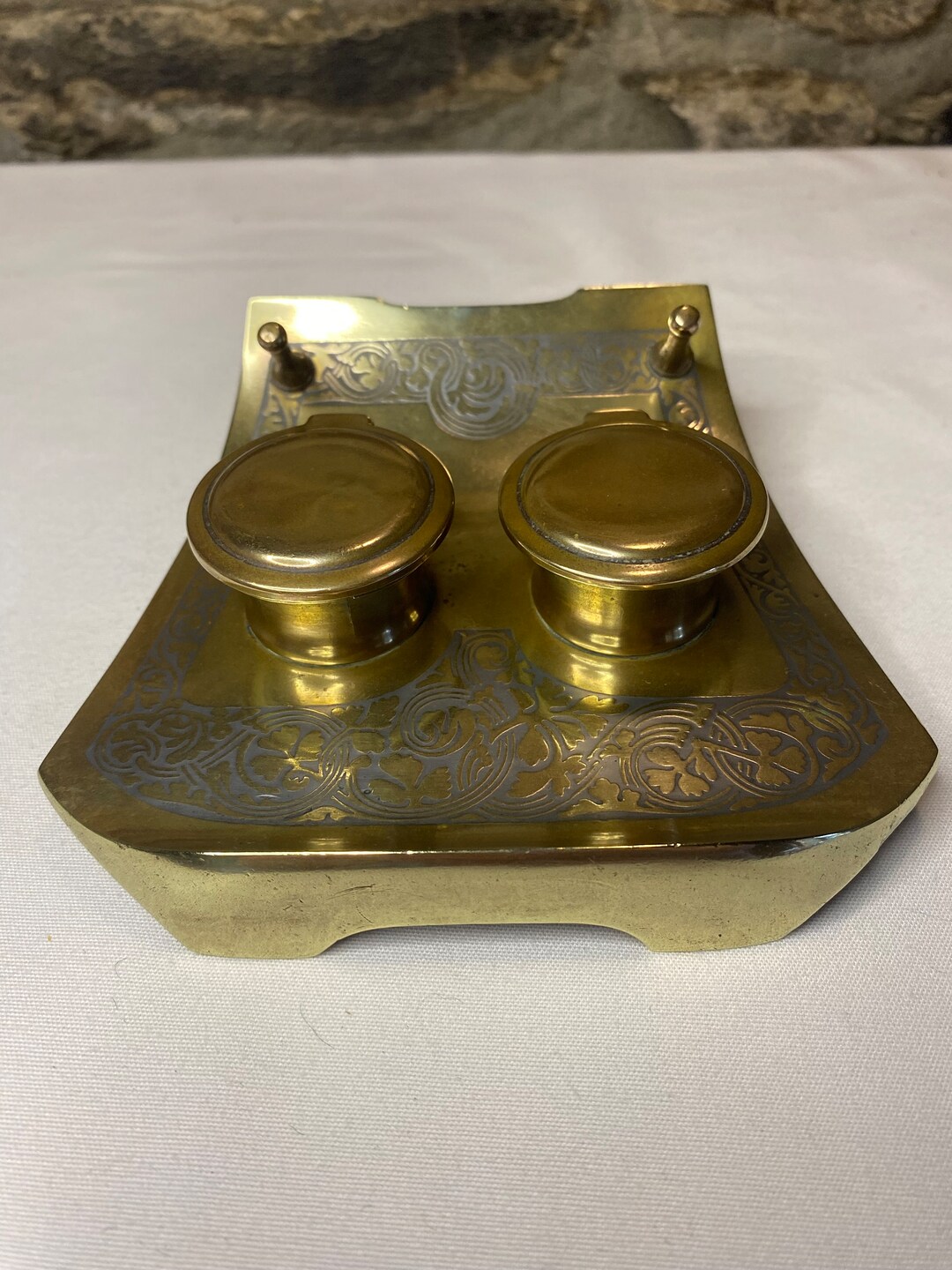 Antique Geschutzt Bronze Double Inkwell Pen Holder - Etsy