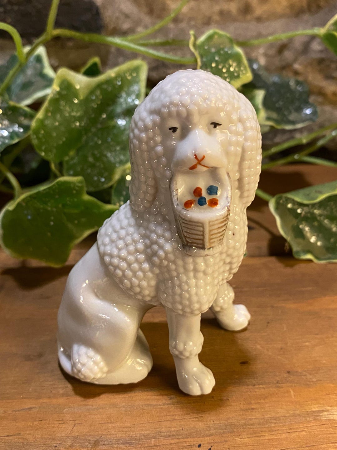 Vintage Porcelain Poodle Dog With Basket - Early 20th Century - Etsy