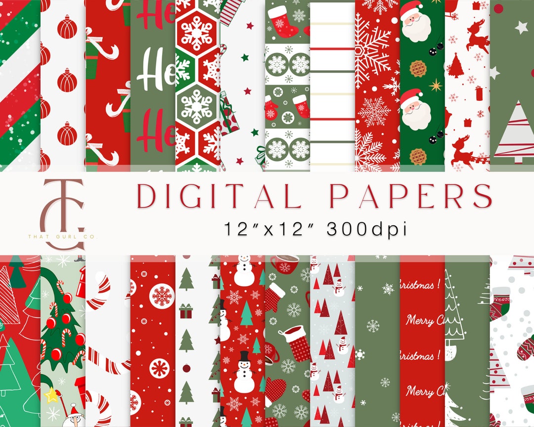 Christmas Digital Paper, Holiday Scrapbook Papers, Seamless Christmas ...
