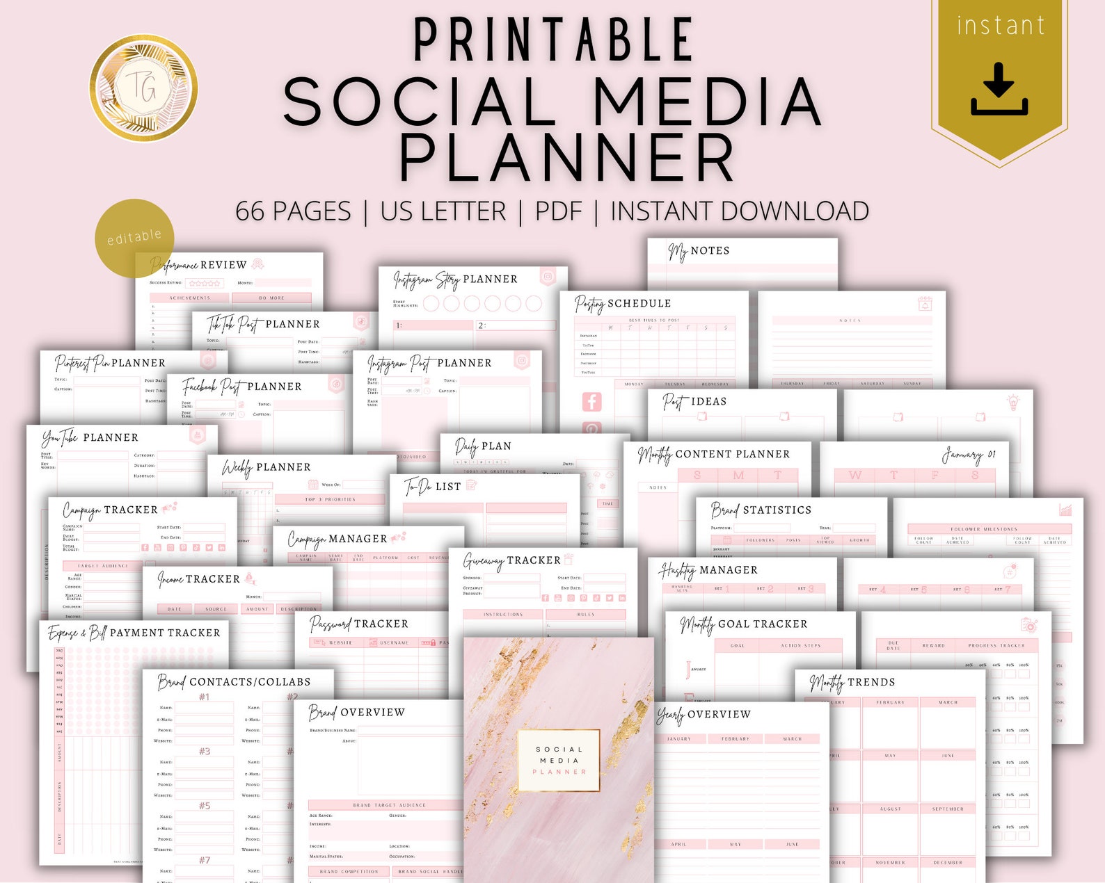 Printable Social Media Content Planner Social Media Planner | Etsy