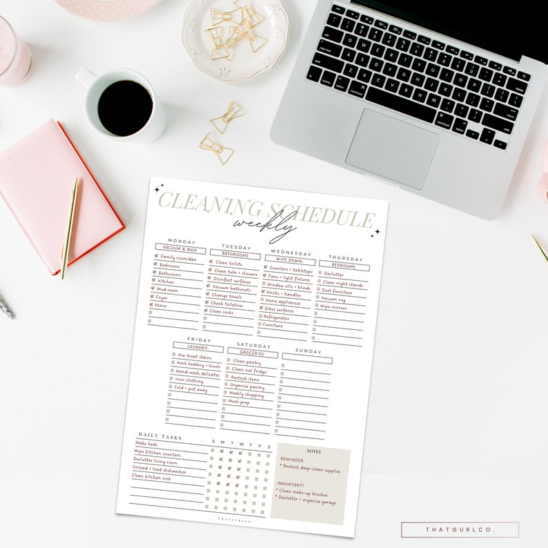 Weekly Cleaning Schedule, Cleaning Checklist, Weekly House Chores ...