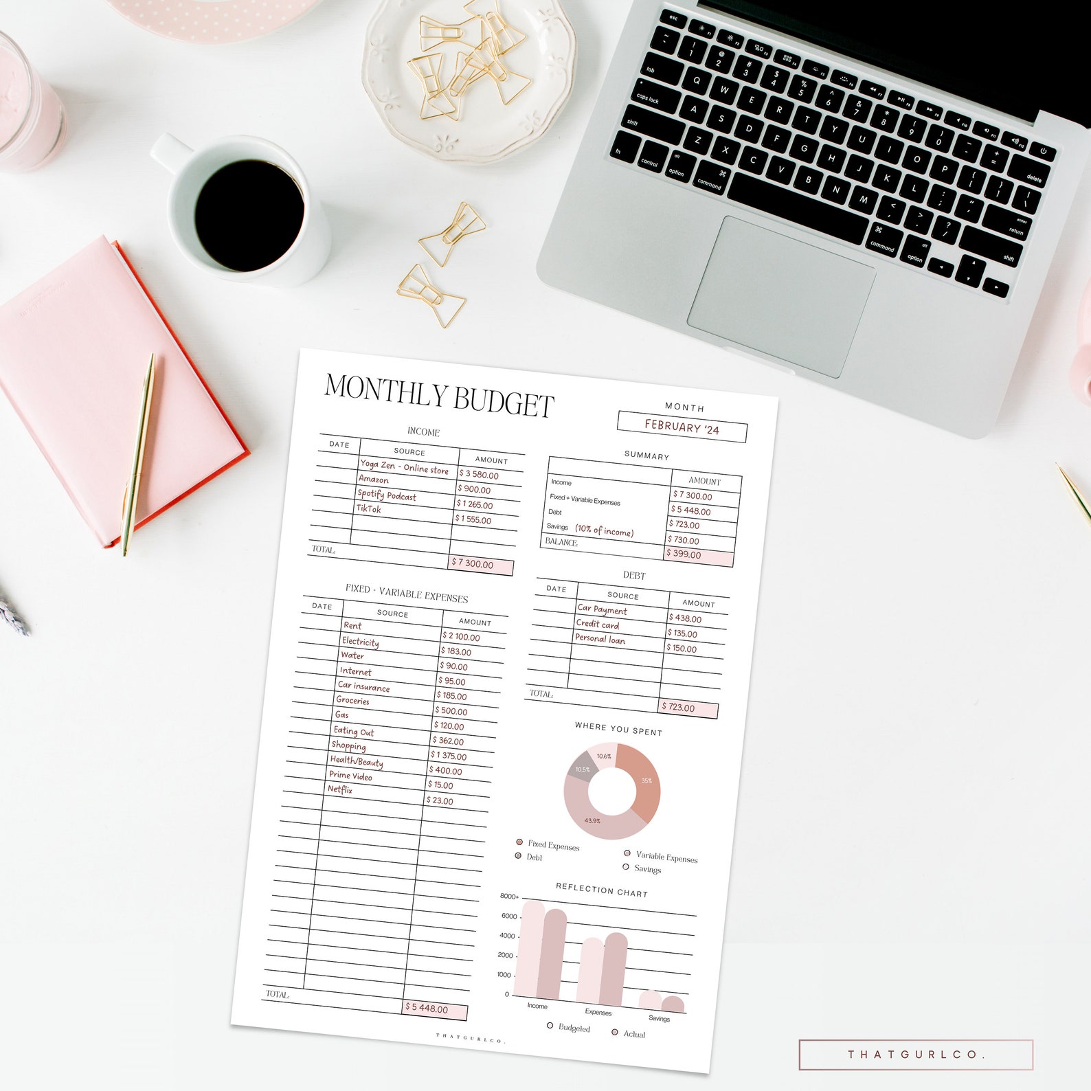 Printable Monthly Budget, Monthly Income & Expense Recorder, Monthly ...