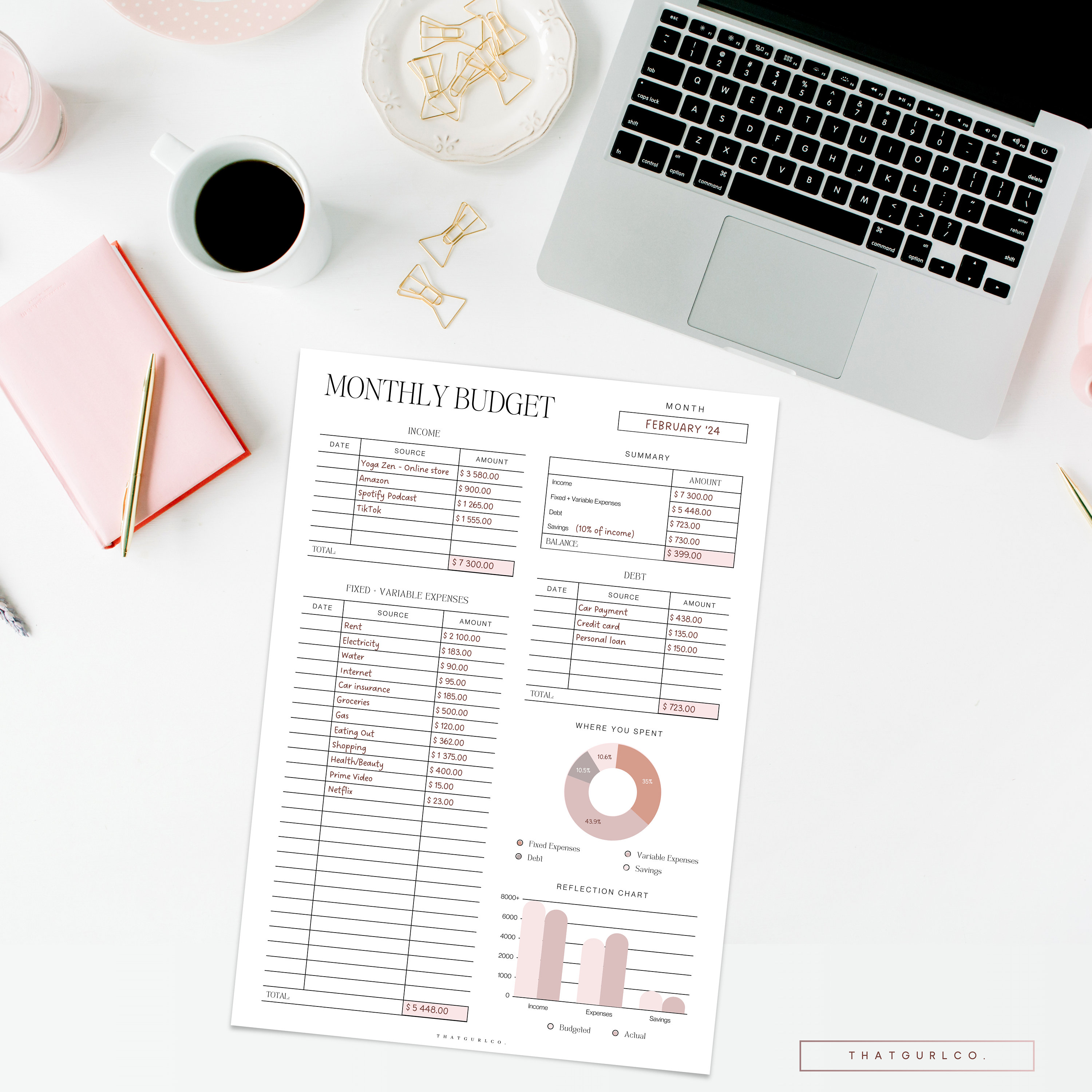 Printable Monthly Budget, Monthly Income & Expense Recorder, Monthly ...
