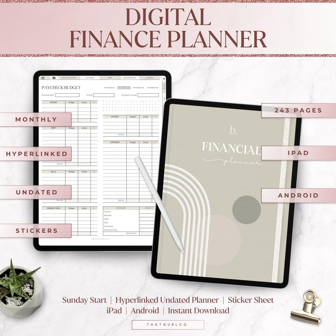 Digital Finance Planner, Digital Budget Planner, Paycheck Budget ...