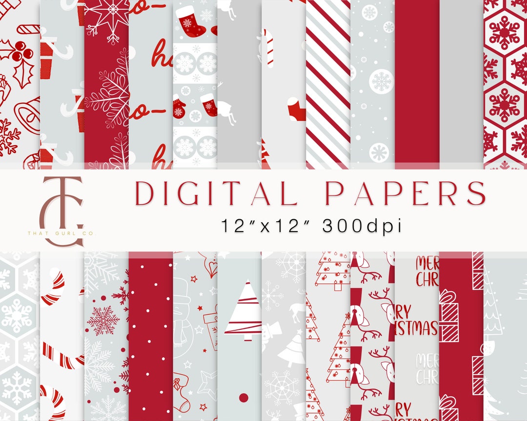 Christmas Digital Paper, Holiday Scrapbook Papers, Seamless Christmas ...