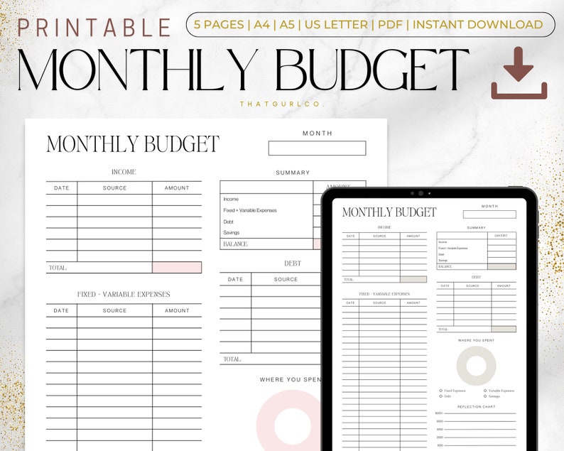 Printable Monthly Budget Monthly Income & Expense Recorder - Etsy