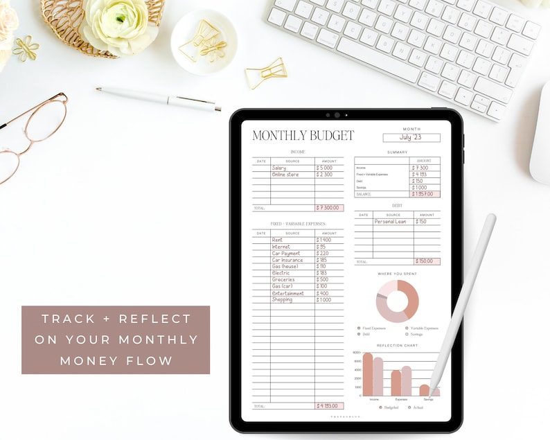 Printable Monthly Budget, Monthly Income & Expense Recorder, Monthly ...
