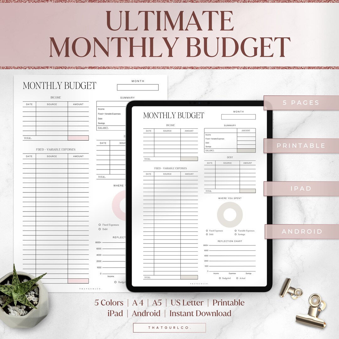 Printable Monthly Budget, Monthly Income & Expense Recorder, Monthly ...
