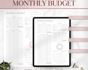 Printable Monthly Budget Template, Monthly Income & Expense Recorder ...