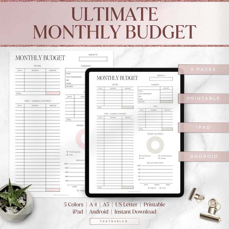 Printable Monthly Budget, Monthly Income & Expense Recorder, Monthly ...