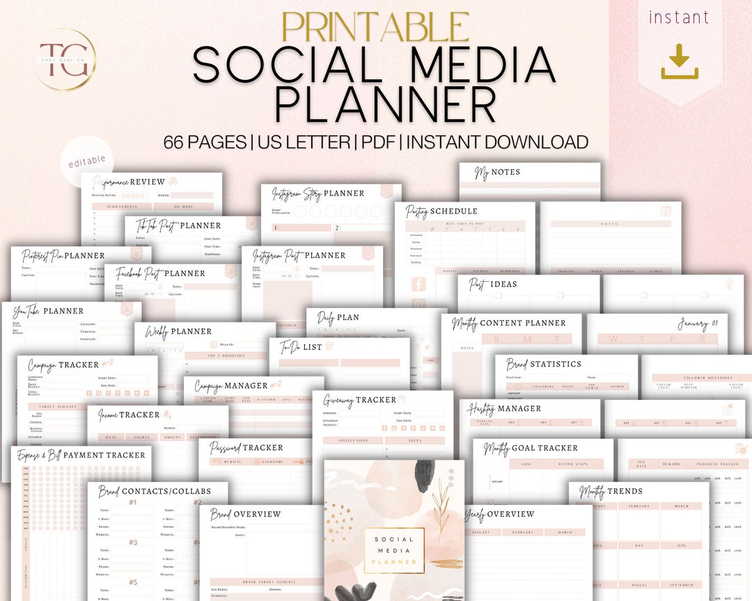 Printable Social Media Content Planner, Social Media Planner Printable ...