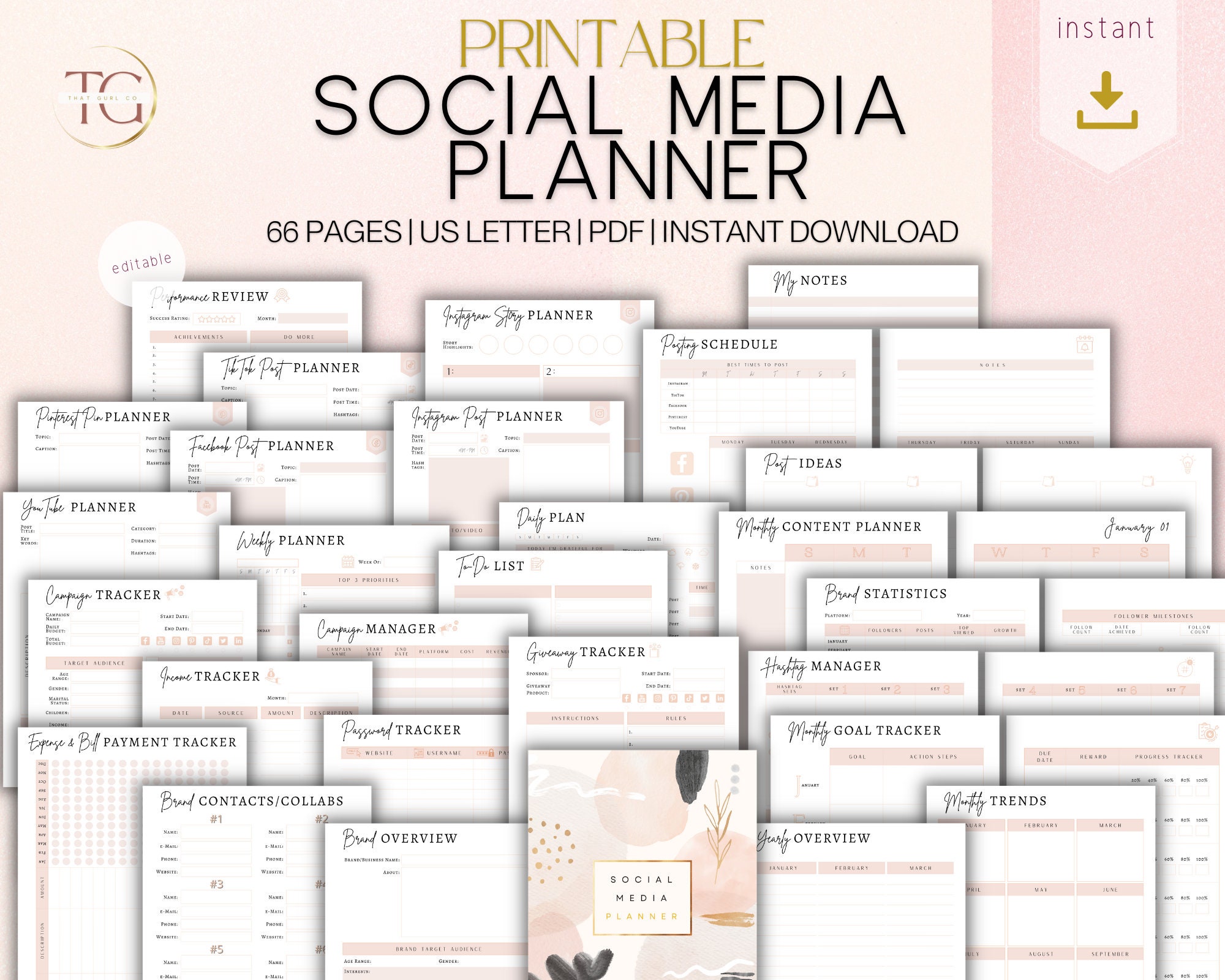 Printable Social Media Content Planner, Social Media Planner Printable ...