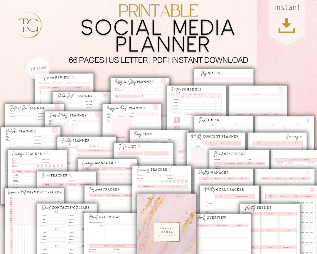 Printable Social Media Content Planner, Social Media Planner Printable ...