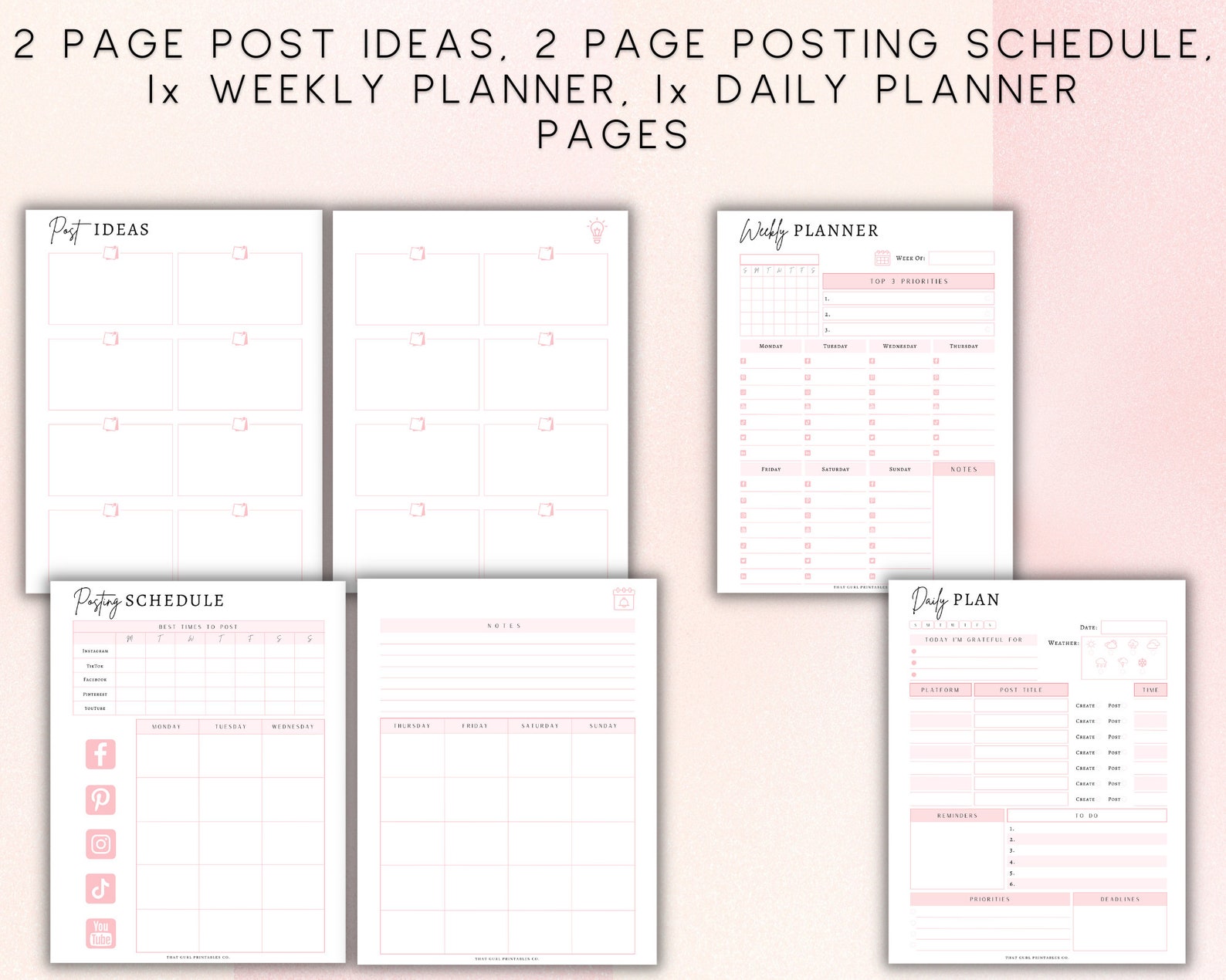 Printable Social Media Content Planner, Social Media Planner Printable ...