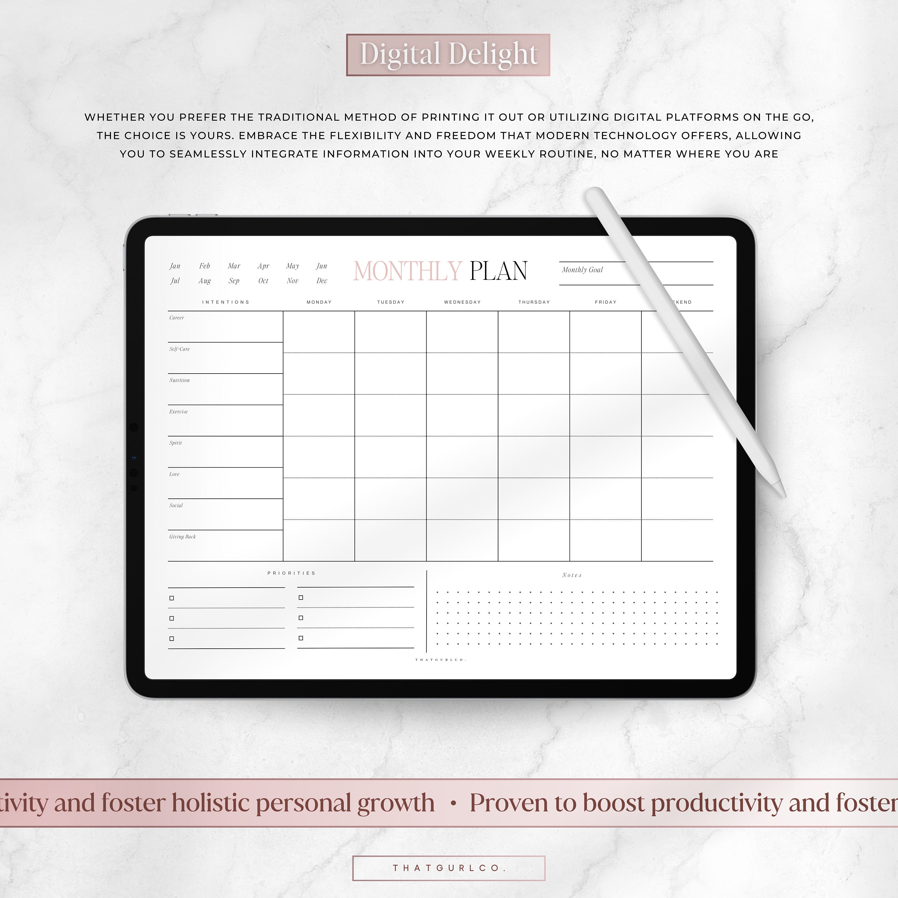 Monthly Planner Printable, Undated Monthly Planner Template, Monthly ...