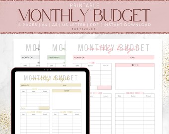 Printable Monthly Budget Template, Monthly Income & Expense Recorder ...