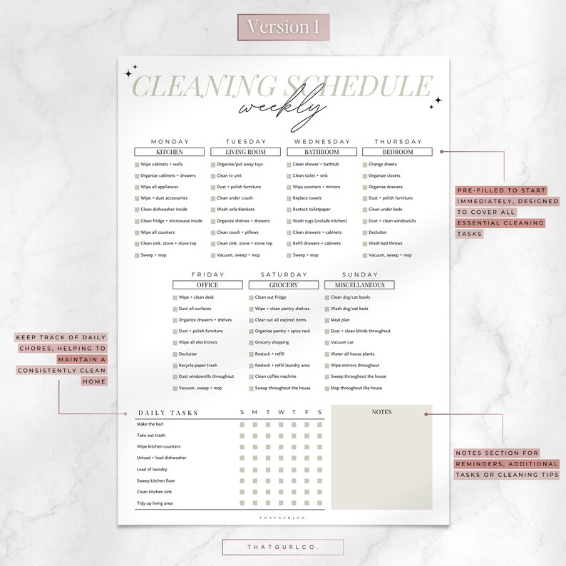Weekly Cleaning Schedule, Cleaning Checklist, Weekly House Chores ...