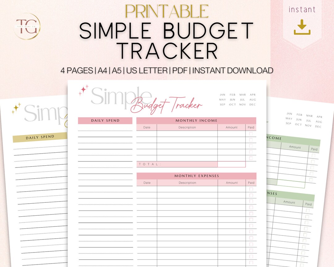 Simple Budget Tracker, Monthly Income & Expense Recorder, Monthly ...