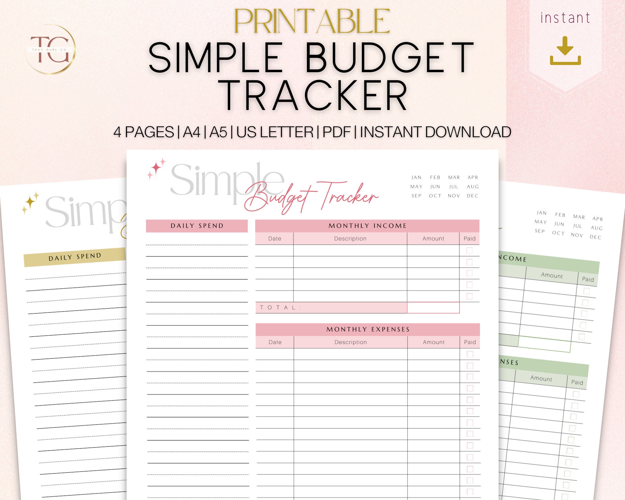 Simple Budget Tracker Monthly Income & Expense Recorder - Etsy
