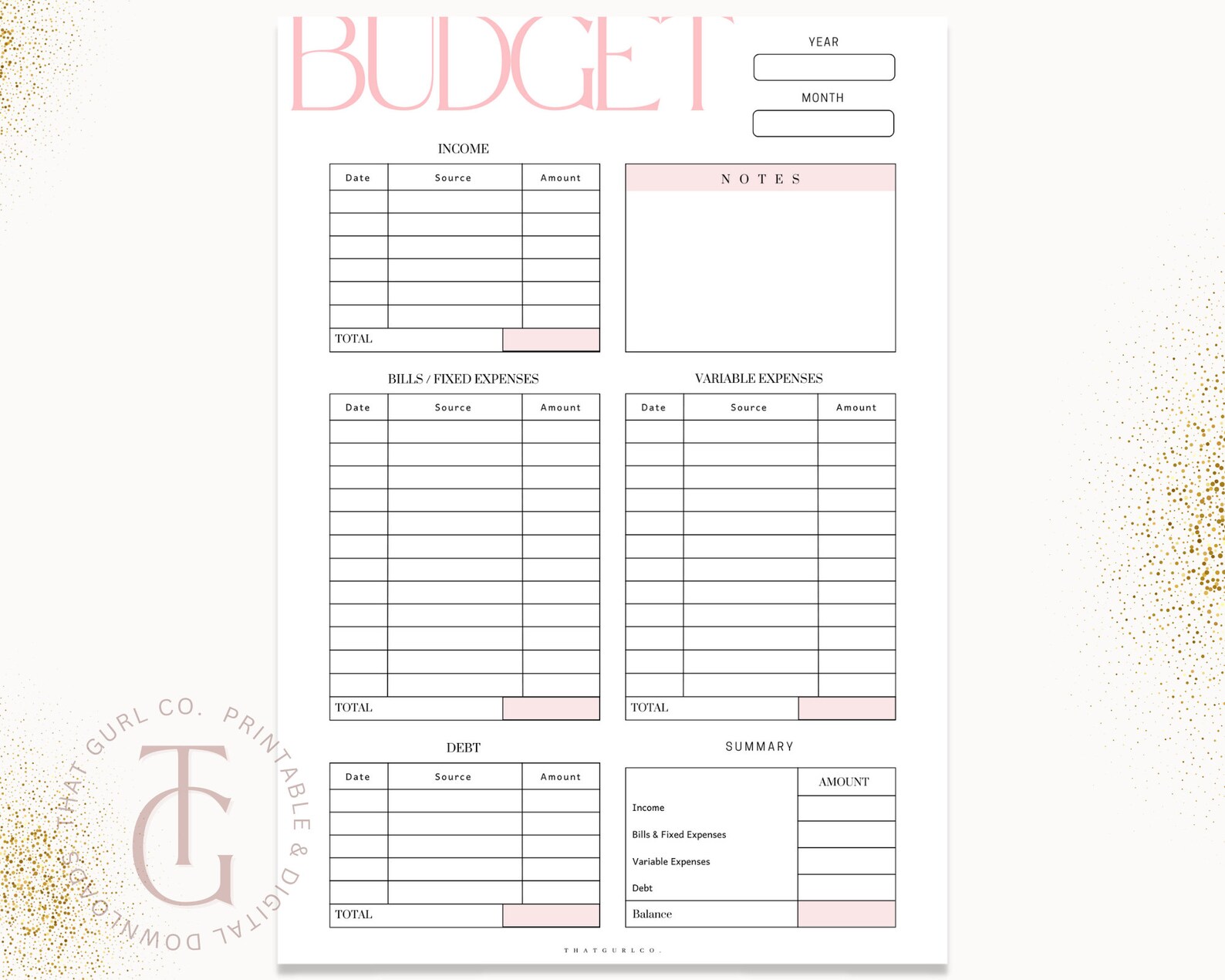 Printable Monthly Budget Monthly Income & Expense Recorder - Etsy