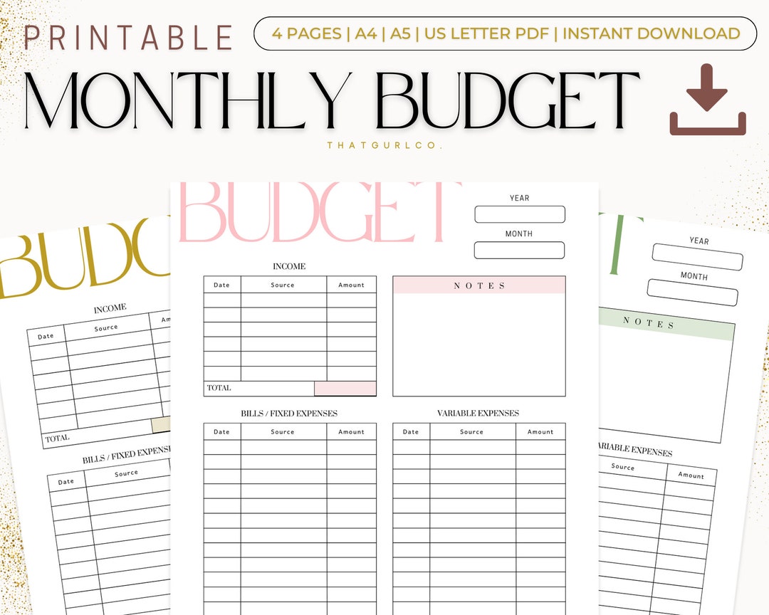 Printable Monthly Budget, Monthly Income & Expense Recorder, Monthly ...
