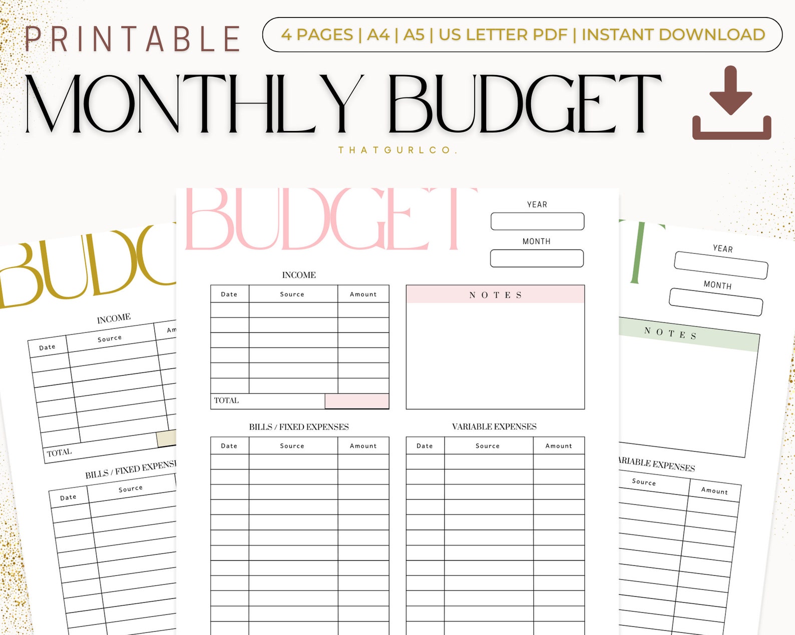 Printable Monthly Budget Monthly Income & Expense Recorder - Etsy
