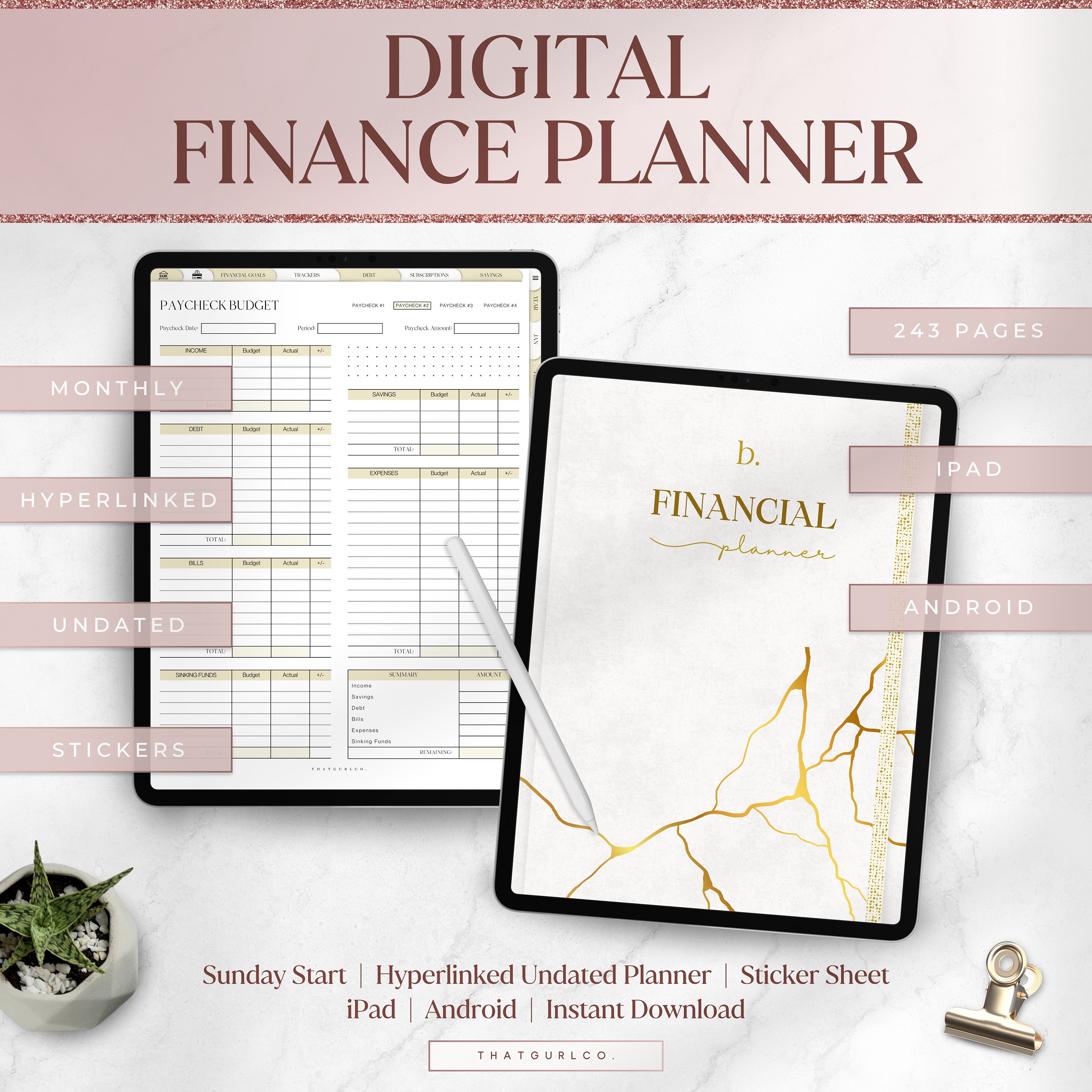 Digital Finance Planner, Digital Budget Planner, Paycheck Budget ...