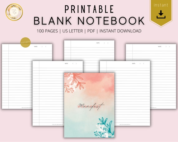 Printable Notebook PDF Notes Page Printable Lined Notepad | Etsy