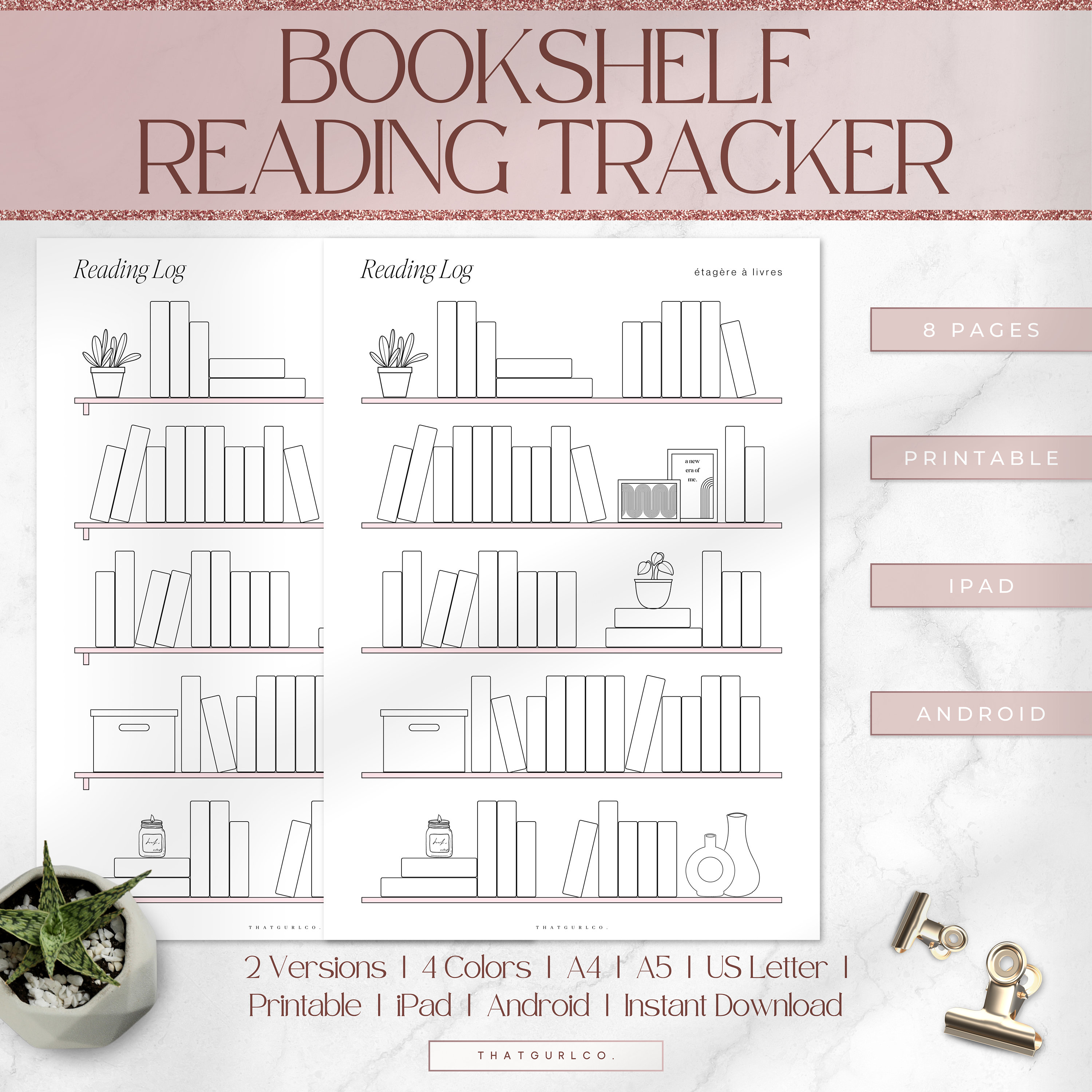 Bookshelf Reading Log, Printable Reading Tracker, Digital Bookshelf ...