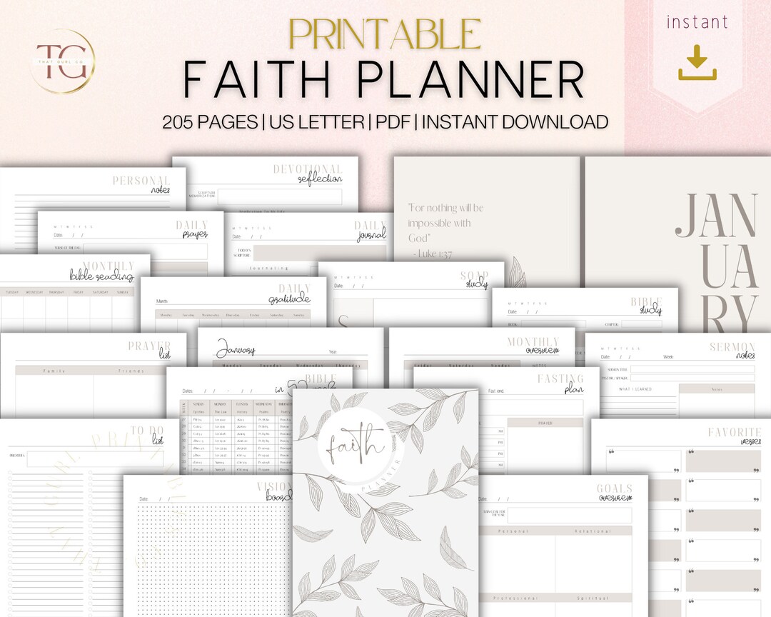 Faith Planner Printable, Bible Study Notebook, Printable Prayer Journal ...