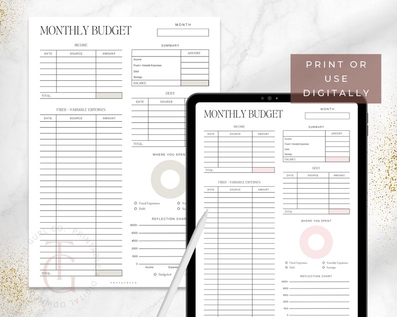 Printable Monthly Budget, Monthly Income & Expense Recorder, Monthly ...