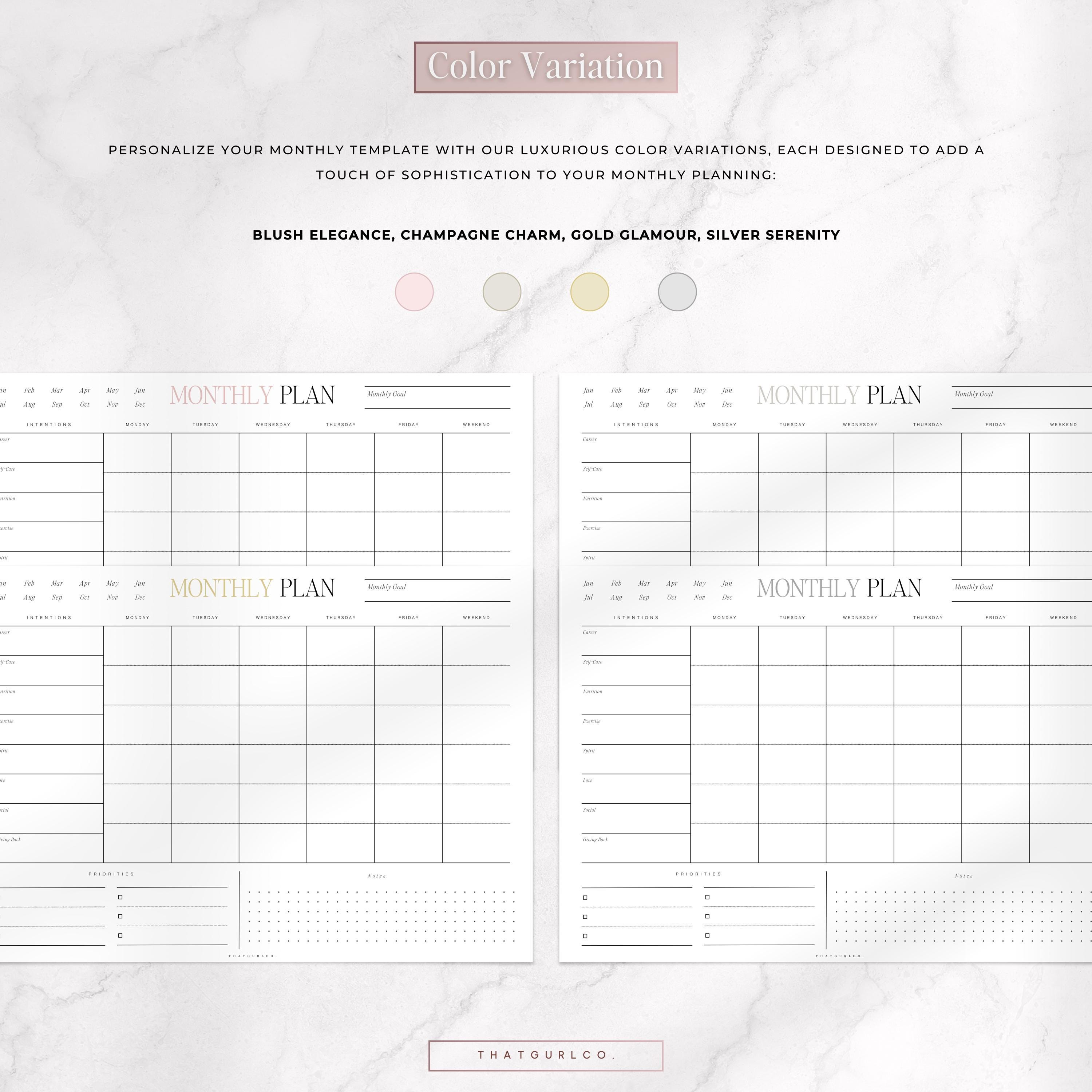 Monthly Planner Printable, Undated Monthly Planner Template, Monthly ...