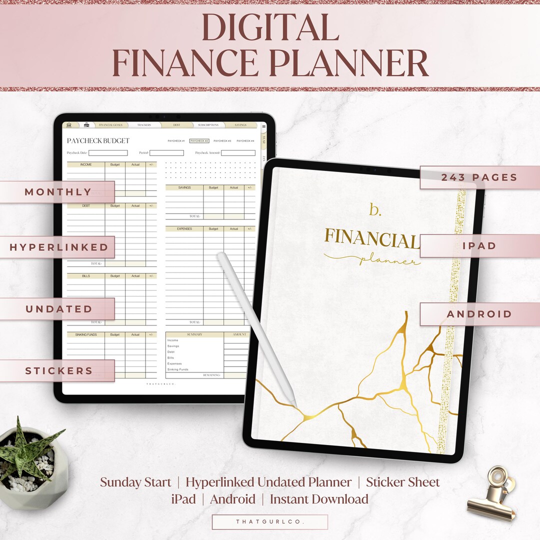 Digital Finance Planner, Digital Budget Planner, Paycheck Budget ...
