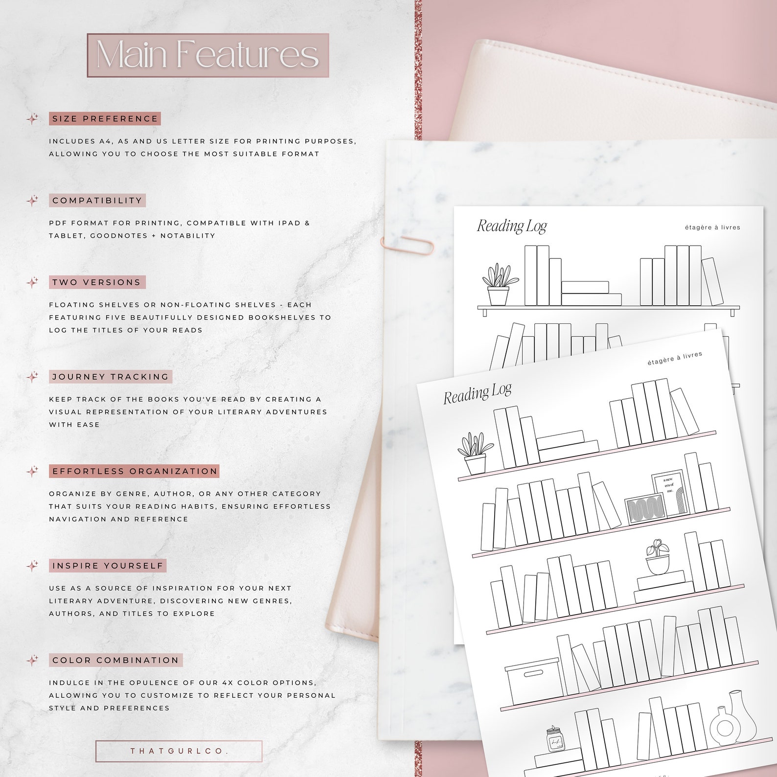 Bookshelf Reading Log, Printable Reading Tracker, Digital Bookshelf ...