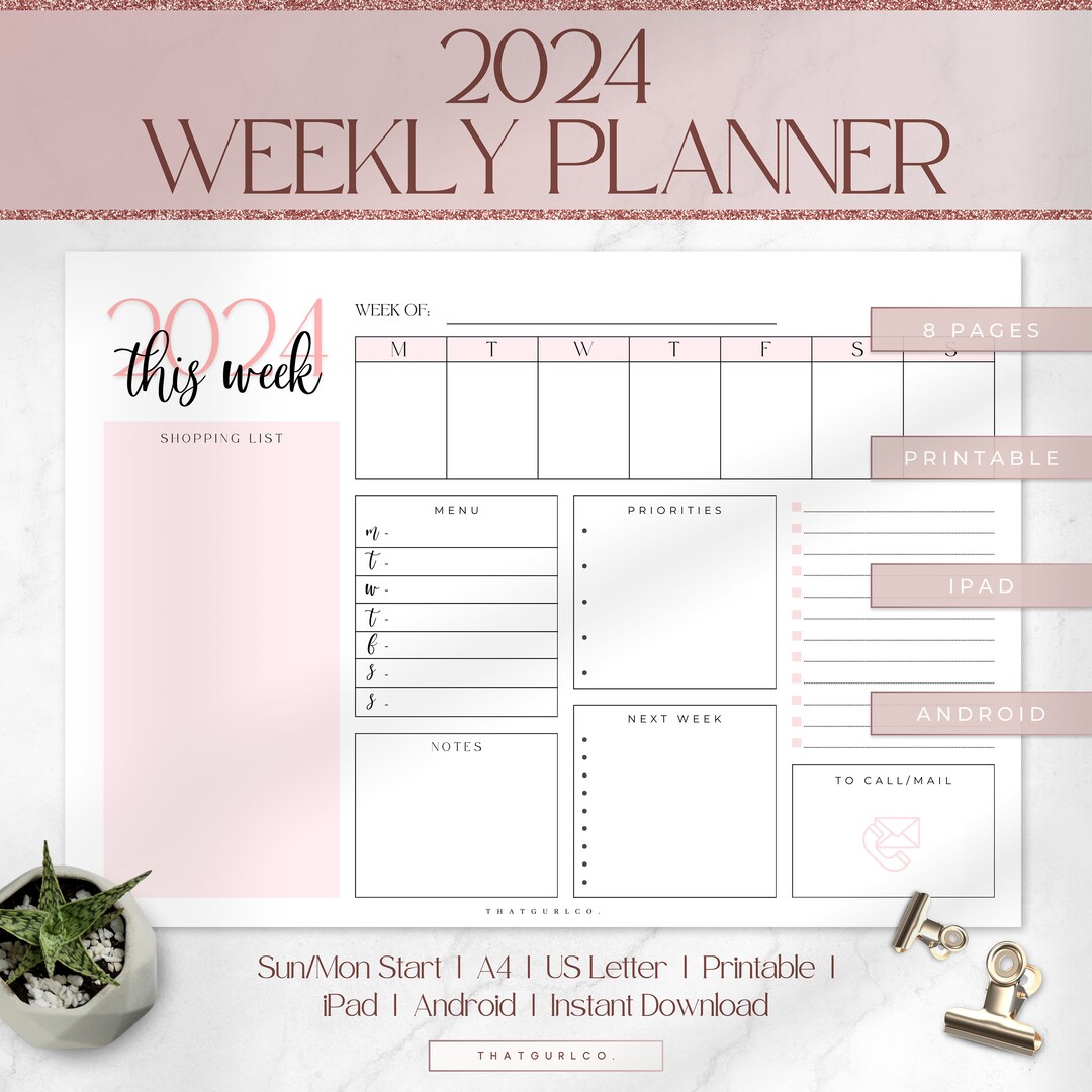 Weekly Planner Printable, 2024 Weekly Planner Template, Weekly ...