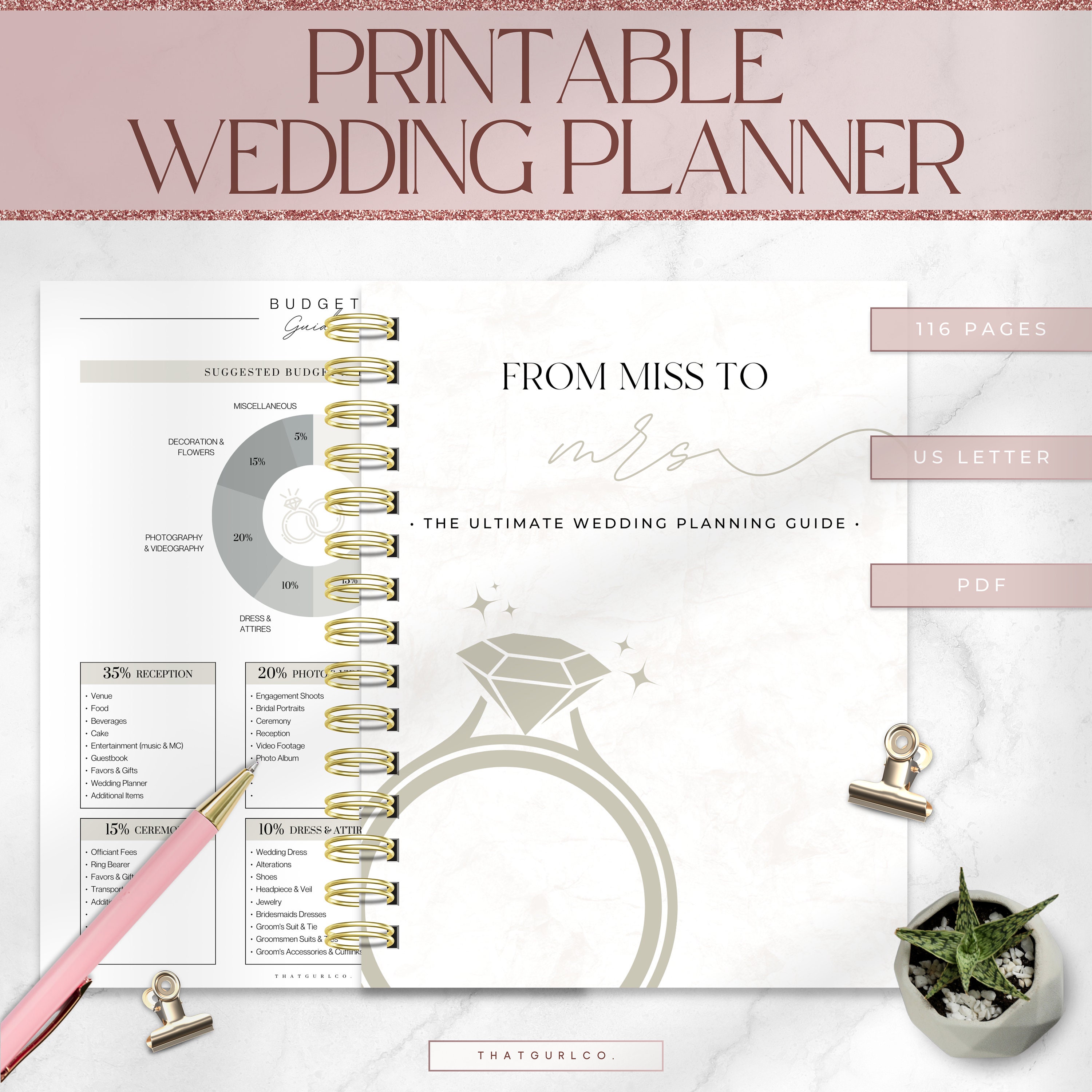 Wedding Planner Printable, Printable Wedding Planner Kit, Wedding ...