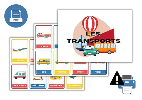 Transportations flash cards FRENCH Transportations | Etsy
