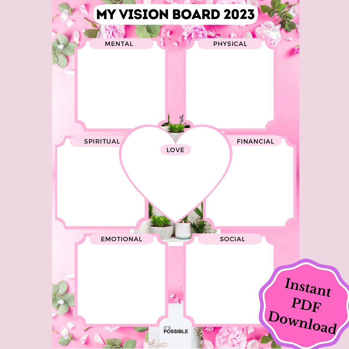 Vision Board Printable 2023 - Etsy