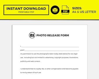 EASY Photo Release Form General Digital Print and Template. Customize. Word. Release Form for ...